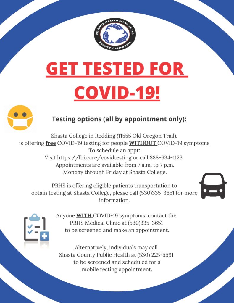 Get Tested for COVID-19! - Pit River Health Services